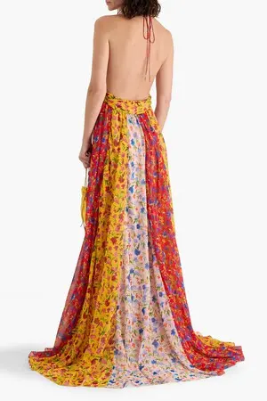 Carolina Herrera Floral-print Chiffon Halterneck Gown