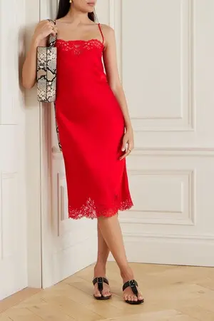 Stella McCartney Lace-trimmed Satin Midi Slip Dress - Red