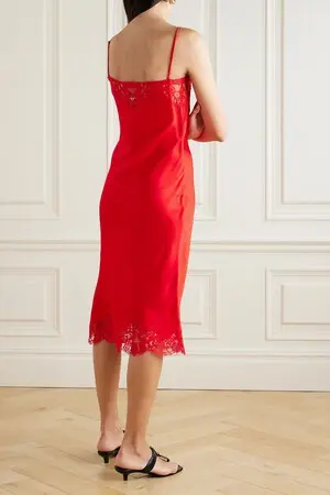 Stella McCartney Lace-trimmed Satin Midi Slip Dress - Red