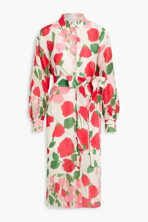 Carolina Herrera Floral-print Silk-organza Midi Shirt Dress - Pastel Pink