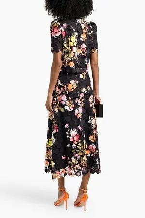 Monique Lhuillier Printed Guipure Lace Top