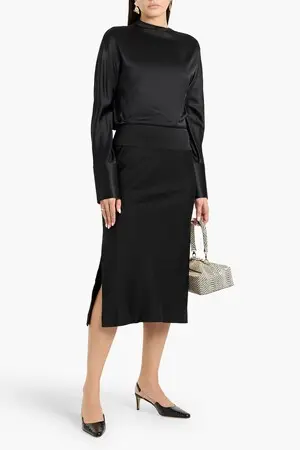 Another Tomorrow Satin-crepe Midi Skirt - Black