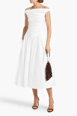 Simkhai Cersei Ruched Cotton-blend Poplin Midi Dress