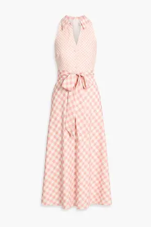 Badgley Mischka Gingham Twill Midi Shirt Dress