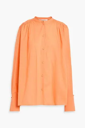 Another Tomorrow Gathered Cotton-voile Blouse - Papaya