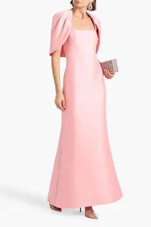 Badgley Mischka Cape-effect Satin-twill Gown