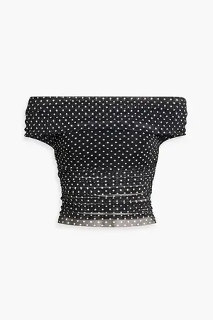 Alice + Olivia Polka Dot Mesh Off-the-shoulder Top