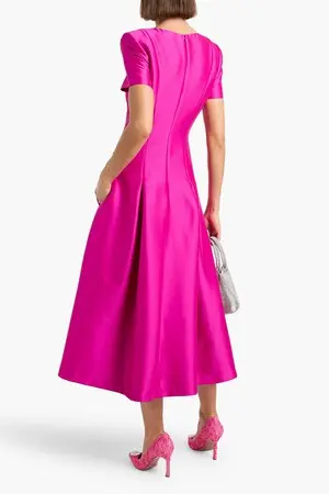 Badgley Mischka Satin-twill Pleated Midi Dress