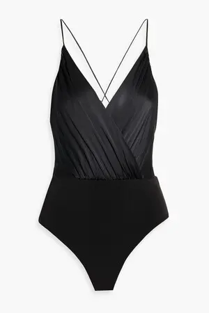 Alice + Olivia Callie Wrap-effect Silk-blend Bodysuit