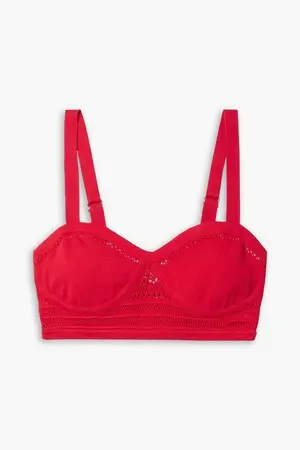 INTERIOR The Juliet Pointelleknit Cottonblend Bra Top - Red