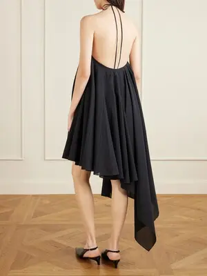 Jacquemus Asymmetric Halterneck Cotton-blend Crepon Dress - Black