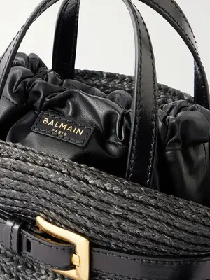 Balmain Shuffle Mini Raffia Shoulder Bag - Black