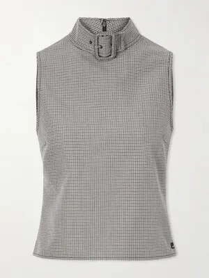 COURREGES Courrèges Buckled Houndstooth Wool-blend Tank - Multi