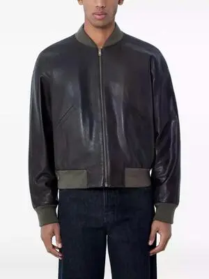 THE ROW Ribbed-collar Leather Bomber Jacket - Brown