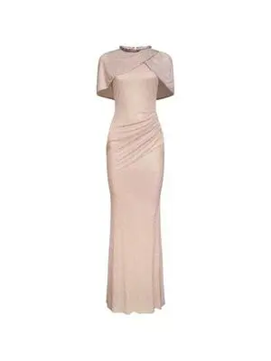 SELF-PORTRAIT Asymmetric Draped Rhinestone Dress - Neutrals