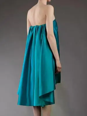 JIL SANDER Silk Strapless Dress With Cape Detail