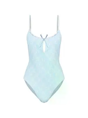 LoveShackFancy Lace-trimmed One-piece With Bow Detail - Blue