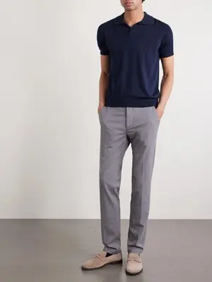 Eleventy Slim-fit Tapered Stretch-wool Flannel Trousers - Gray