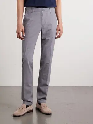 Eleventy Slim-fit Tapered Stretch-wool Flannel Trousers - Gray