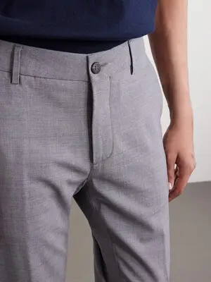 Eleventy Slim-fit Tapered Stretch-wool Flannel Trousers - Gray