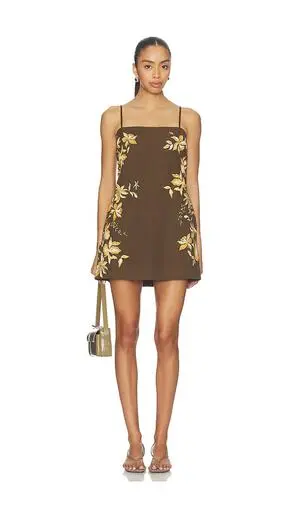 Hemant & Nandita Floral Embroidered Mini Dress - Brown