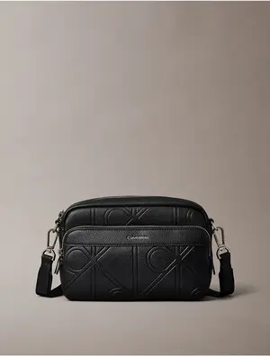 Calvin Klein Allover Embossed Emblem Logo Camera Bag - Black