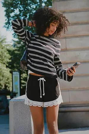DAILY PRACTICE Long Jump Lace-trim Shorts - Black