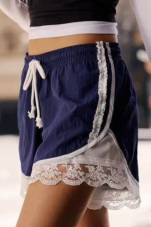 Daily Practice Long Jump Lace-trim Shorts - Navy