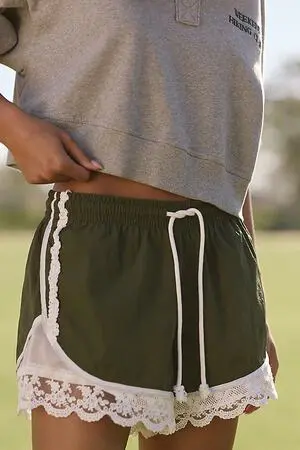 Daily Practice Long Jump Lace-trim Shorts - Olive