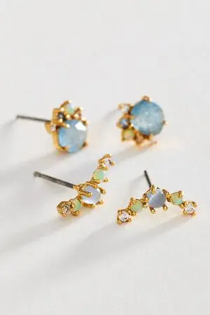 Anthropologie Crystal Post Earrings Set - Blue