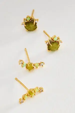 Anthropologie Crystal Post Earrings Set - Green