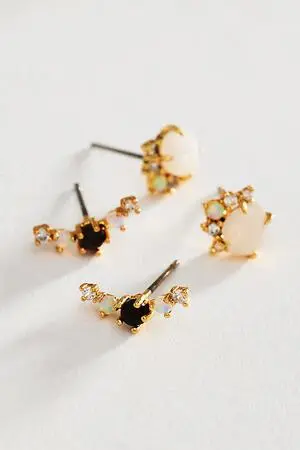 Anthropologie Crystal Post Earrings Set - White