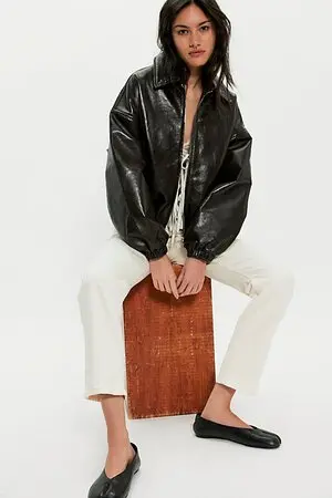 Citizens Of Humanity Leather Bomber Jacket With Bubble Hem