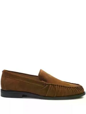 BOSS Suede Loafers With Ruched Detail And Gold-tone Monogram