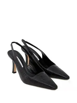 Manolo Blahnik Moirasli Embossed Pointed-toe Pumps - Black