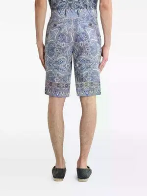 Etro Paisley Print Pleated Linen Shorts