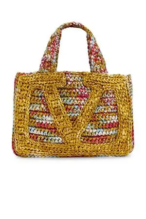 Valentino Garavani Crochet Raffia Small Tote - Multicolor & Oro