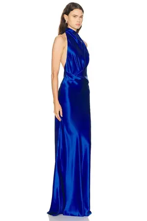 THE SEI Halter Drape Bias Gown - Sapphire