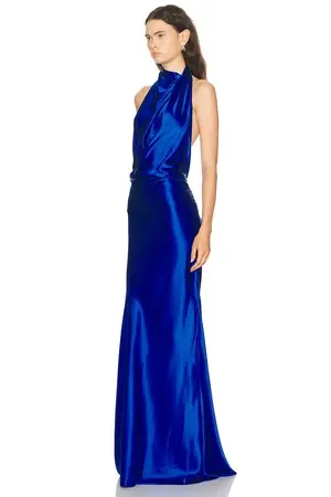 THE SEI Halter Drape Bias Gown - Sapphire