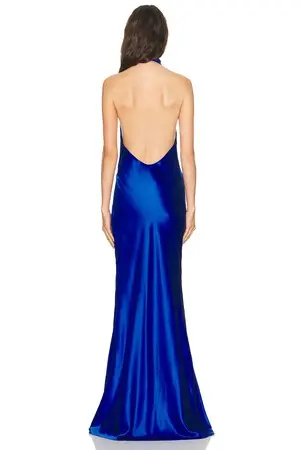 THE SEI Halter Drape Bias Gown - Sapphire