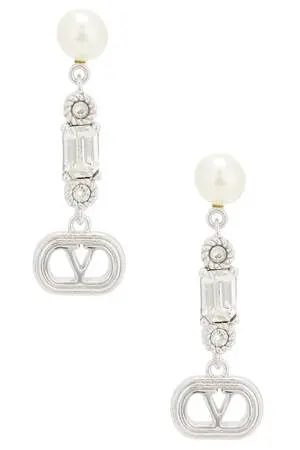 Valentino Garavani Ovalette Perla Earrings - Rhodium  Cream  & Crystal