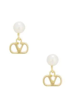 Valentino Garavani Vlogo Signature Pearl Stud Earrings - Oro & Cream