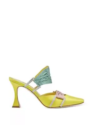Manolo Blahnik Chinci Embellished Pleated Mules - Yellow