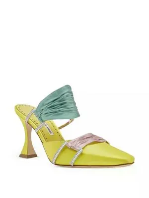 Manolo Blahnik Chinci Embellished Pleated Mules - Yellow