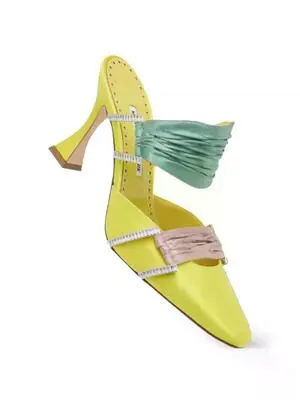 Manolo Blahnik Chinci Embellished Pleated Mules - Yellow