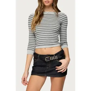 EDIKTED Striped Boat Neck Crop Top