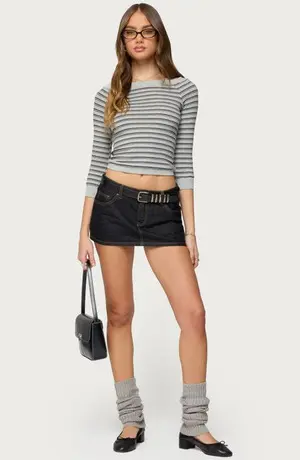 EDIKTED Striped Boat Neck Crop Top