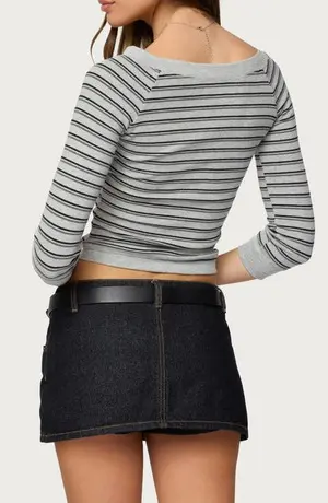 EDIKTED Striped Boat Neck Crop Top