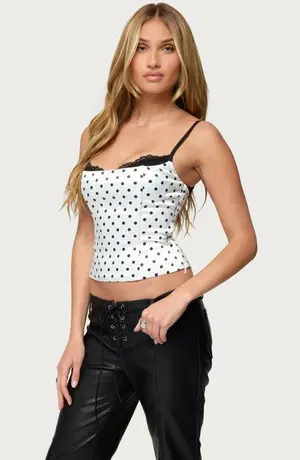 EDIKTED Polka Dot Lace Trimmed Camisole