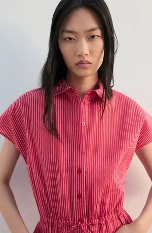 Mango Stripe Tie Waist Shirtdress